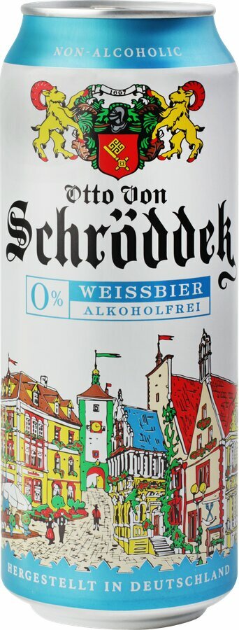 Пиво безалкогольное светлое OTTO VON SCHRODDER Weissbier пшеничное нефильтрованное пастеризованное 0,5%, 0.5л