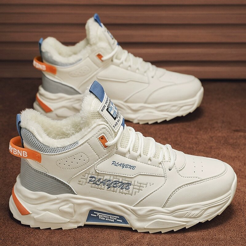 MOOCIE Мужские летние туфли с высоким берцем, утолщенные вельветом, сохраняющие тепло в северо-восточном Китае, хлопковые туфли, мужские повседневные нескользящие износостойкие баскетбольные спортивные туфли с вельветом