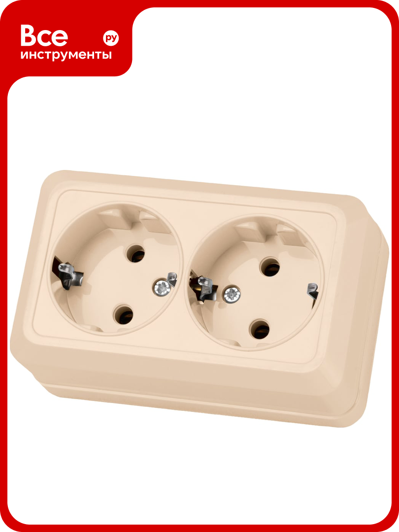 Двойная розетка открытой установки 2П+3 IP20 16А, слоновая кость TDM ELECTRIC Ладога SQ1801-0020