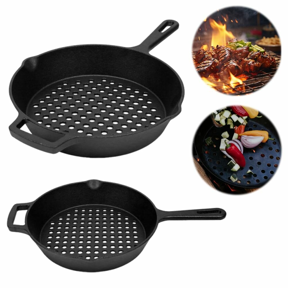 Чугунная сковорода-гриль с прессом для мяса и овощей, компактная, легко моется, для домашней кухни