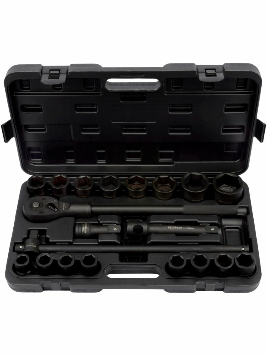 Набор головок ударных 3/4" 19-50 мм (20пр; 6PT; Cr-Mo; кейс) АвтоDело (39830)