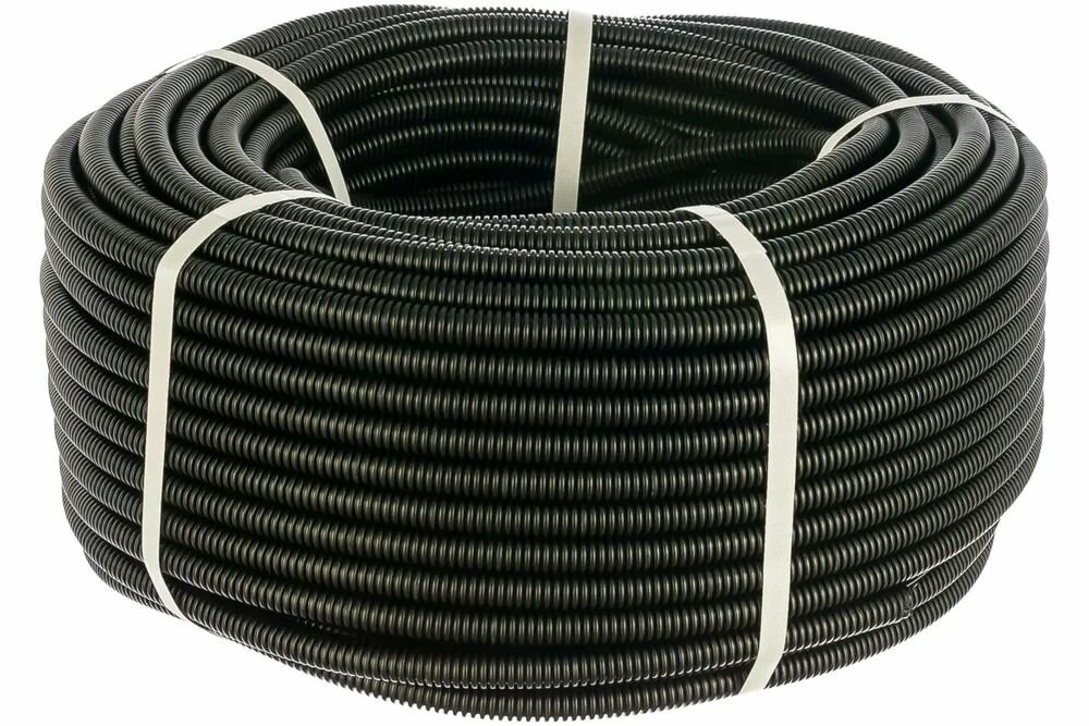 Труба гофрированная ПНД безгалогенная черная с/з д25, 50 метров, ЭРА