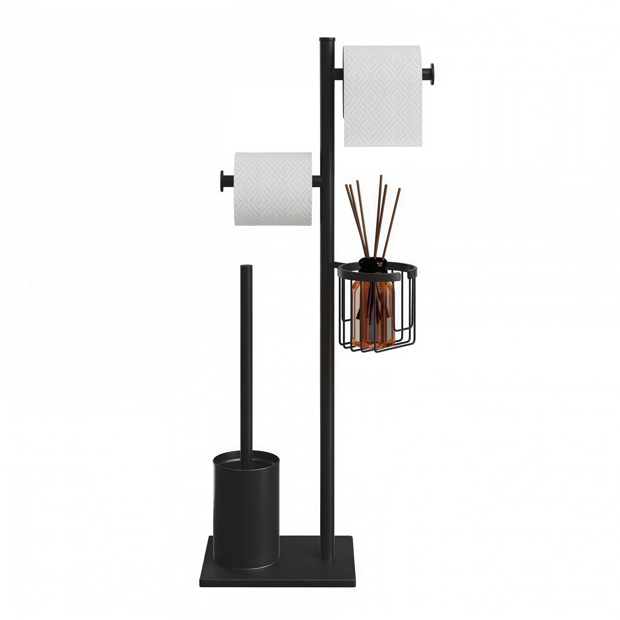 Туалетный ершик для унитаза BGL Black Collection, напольный с держателем бумаги, черный