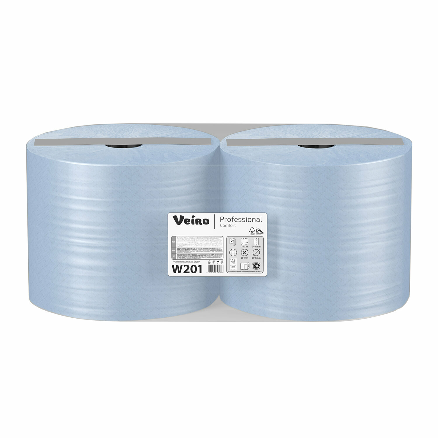 Бумага протирочная VEIRO (Система W1), комплект 2 шт, 1000 листов в рулоне, 24х35 см, 2-слойная, Comfort, W201