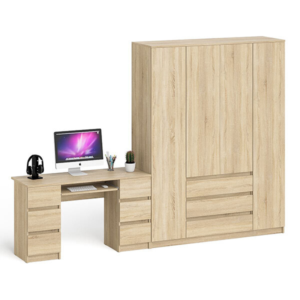 Стол компьютерный Мори МС-2 + Шкаф МШ1600.1, цвет дуб сонома