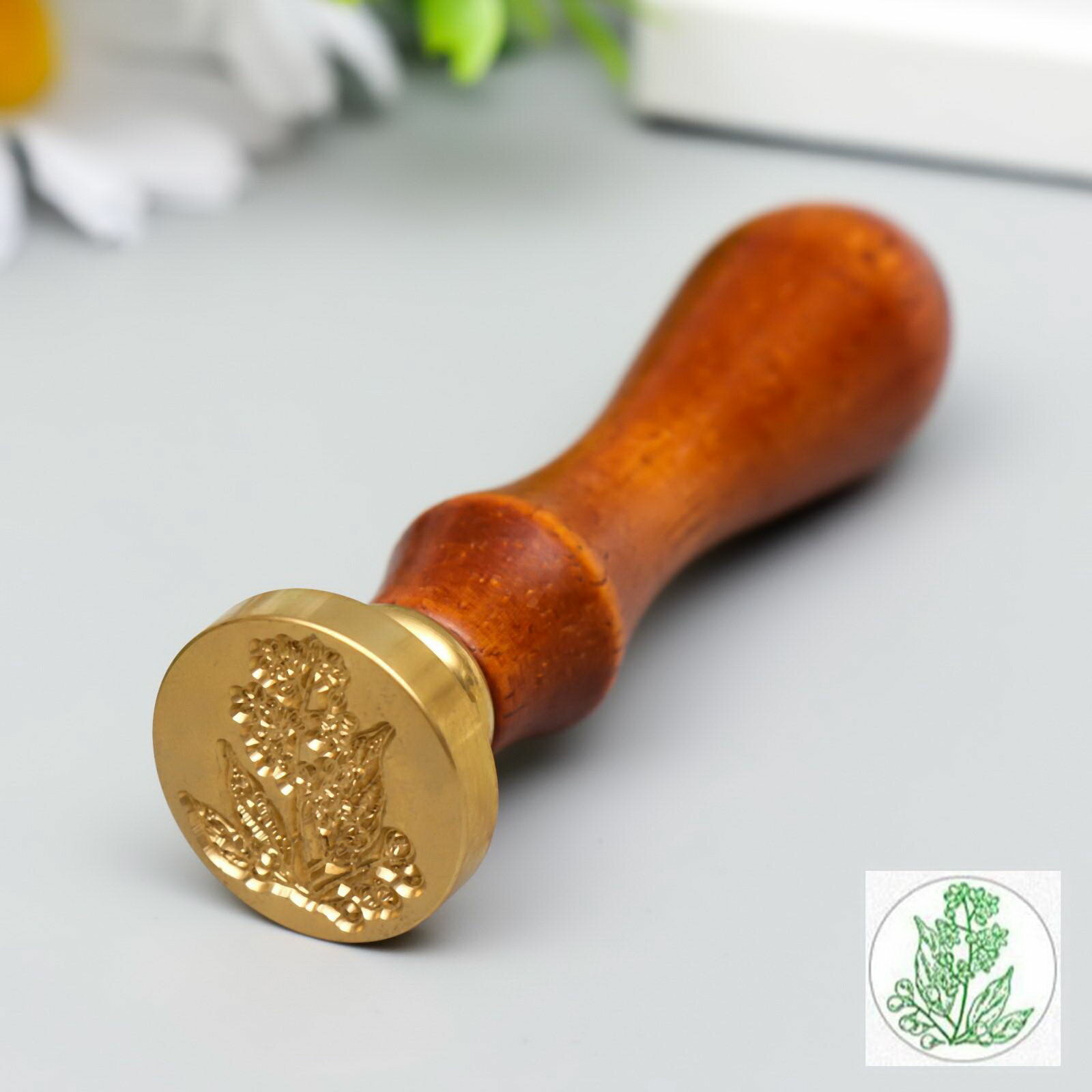 Печать для сургуча с деревянной ручкой "Ландыши", 9x2.5x2.5 см