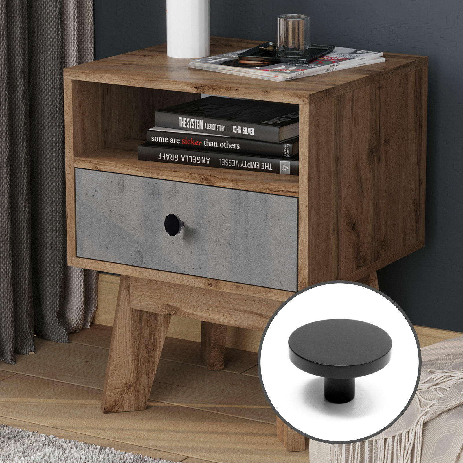 Ручка-кнопка d=33 мм, h=20 мм, латунь, цвет черный, форма: круглая