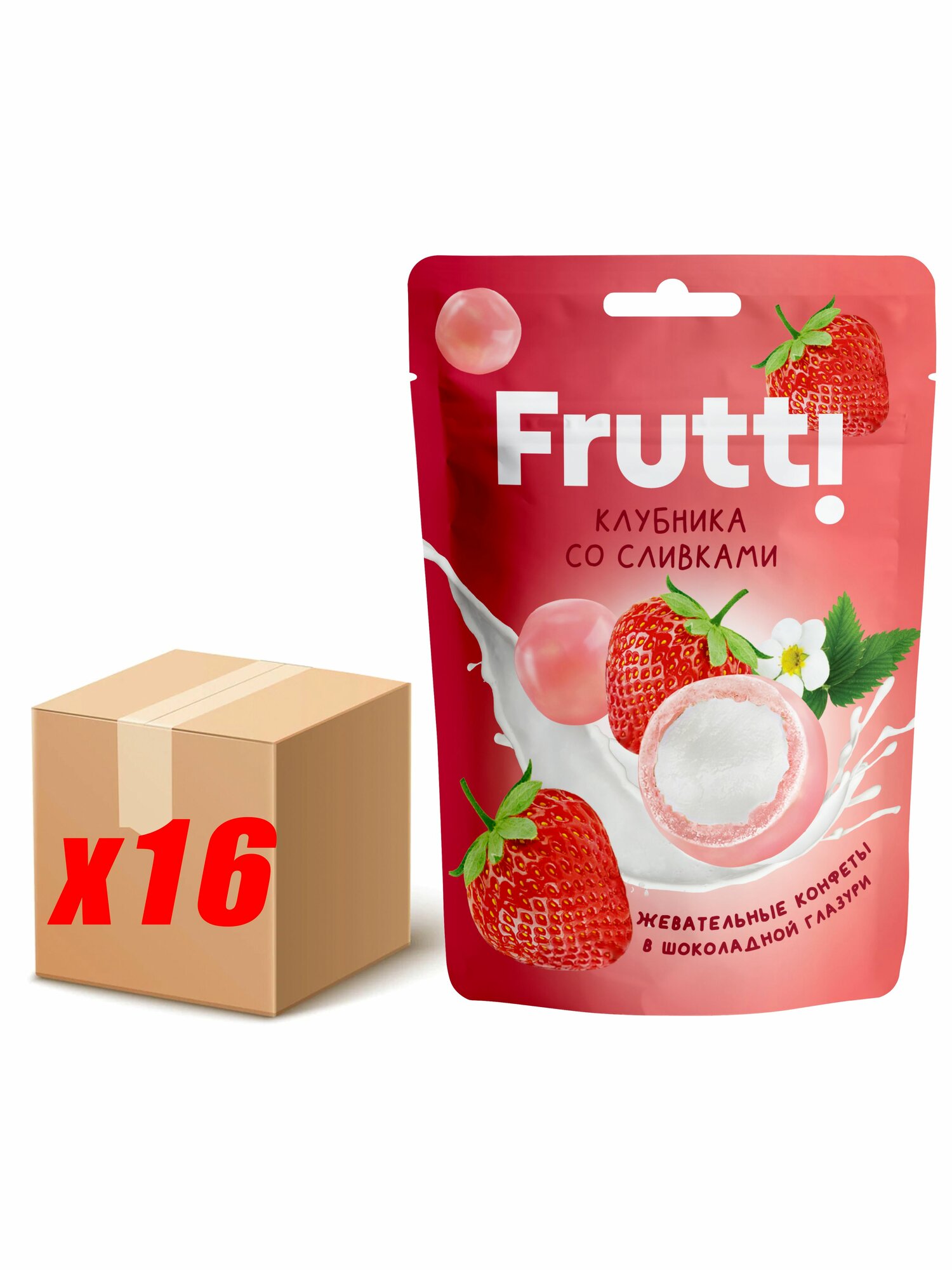 Жевательные конфеты Frutti со вкусом клубники со сливками, 70г х 16шт