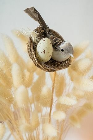 Пасхальное украшение на палочке весенняя птичка - воробьишка, 35 см, Kaemingk 836639-1