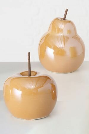 Фарфоровые статуэтки перламутровые фрукты: яблоко И груша, фарфор, карамельный, 14 см, 2 шт, Boltze 2031717-набор-2