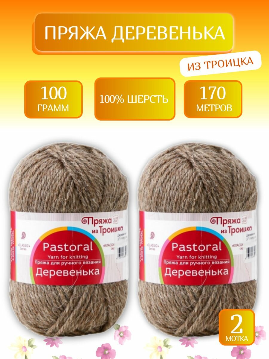 Пряжа Деревенька Пряжа из Троицка (371), 100г, 170м, 100% шерсть (2 шт.)