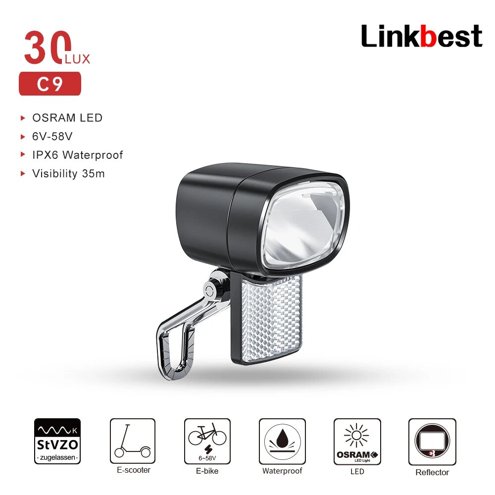 Linkbest LED фара для электровелосипеда 30 люкс C9