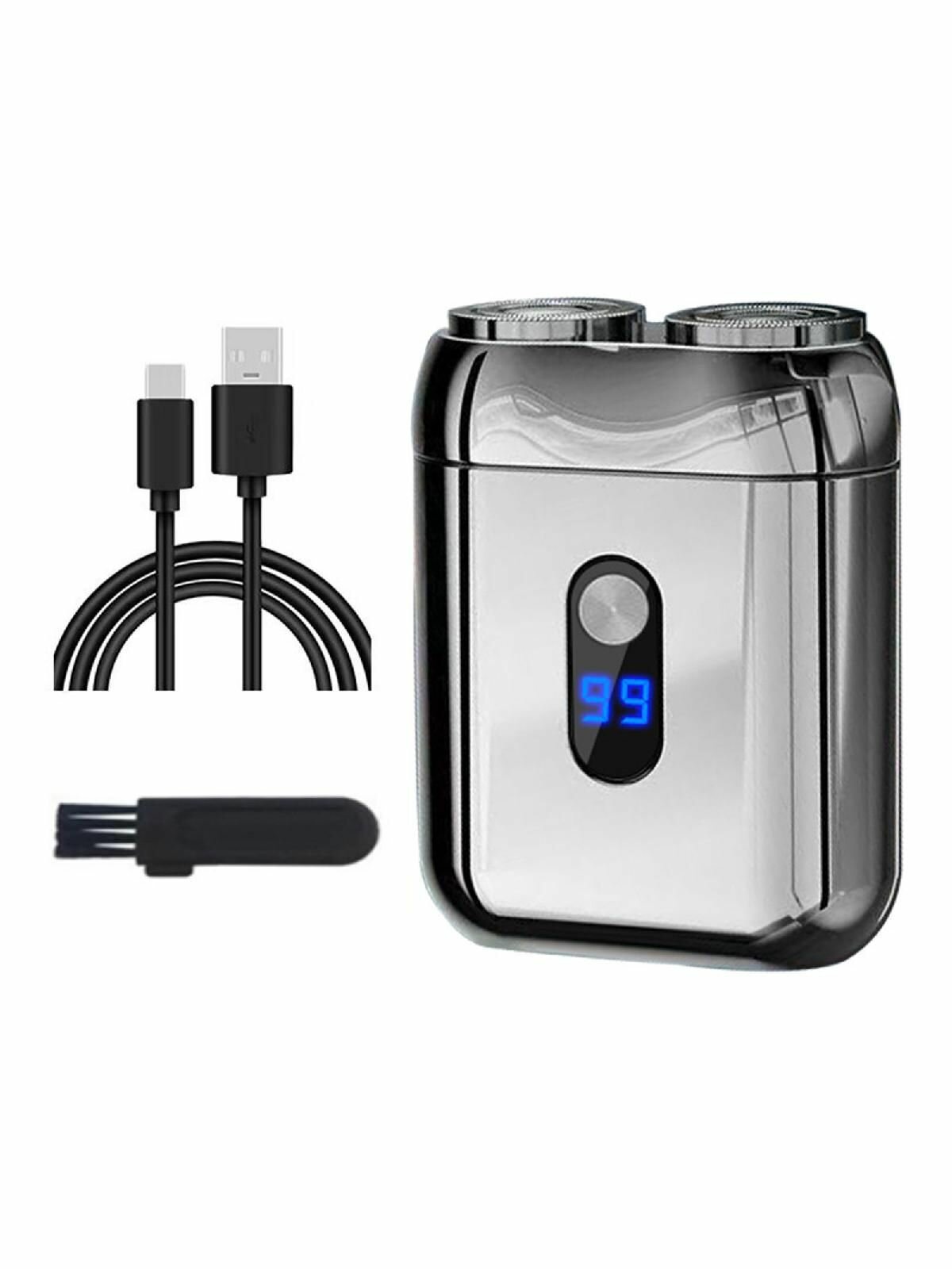 Электробритва, Портативная магнитная перезаряжаемая бритва с двумя лезвиями и двойной головкой, мужская электрическая бритва, моющаяся на все тело-серебристый