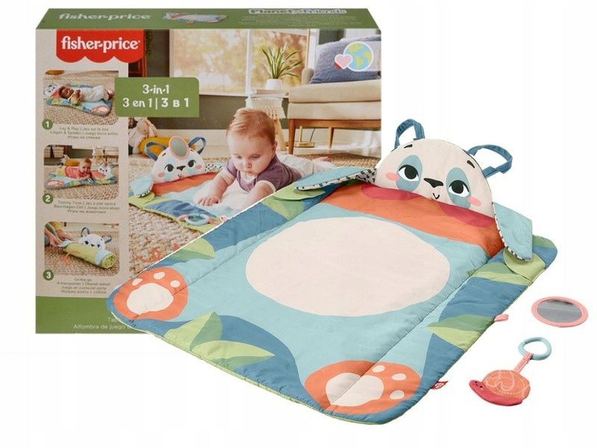 Развивающий коврик Fisher-Price - Большой веселый коврик Панда Planet Friends 3-в-1 - Фишер Прайс HKD65