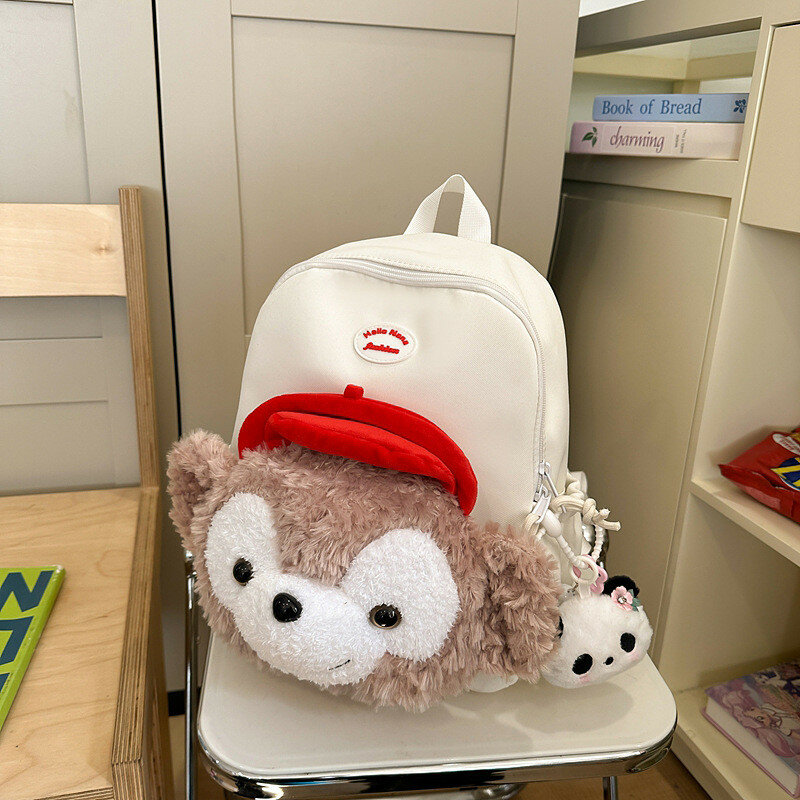 Duffy bear plush backpack for girls and boys with cartoon pattern for leisure and trips white