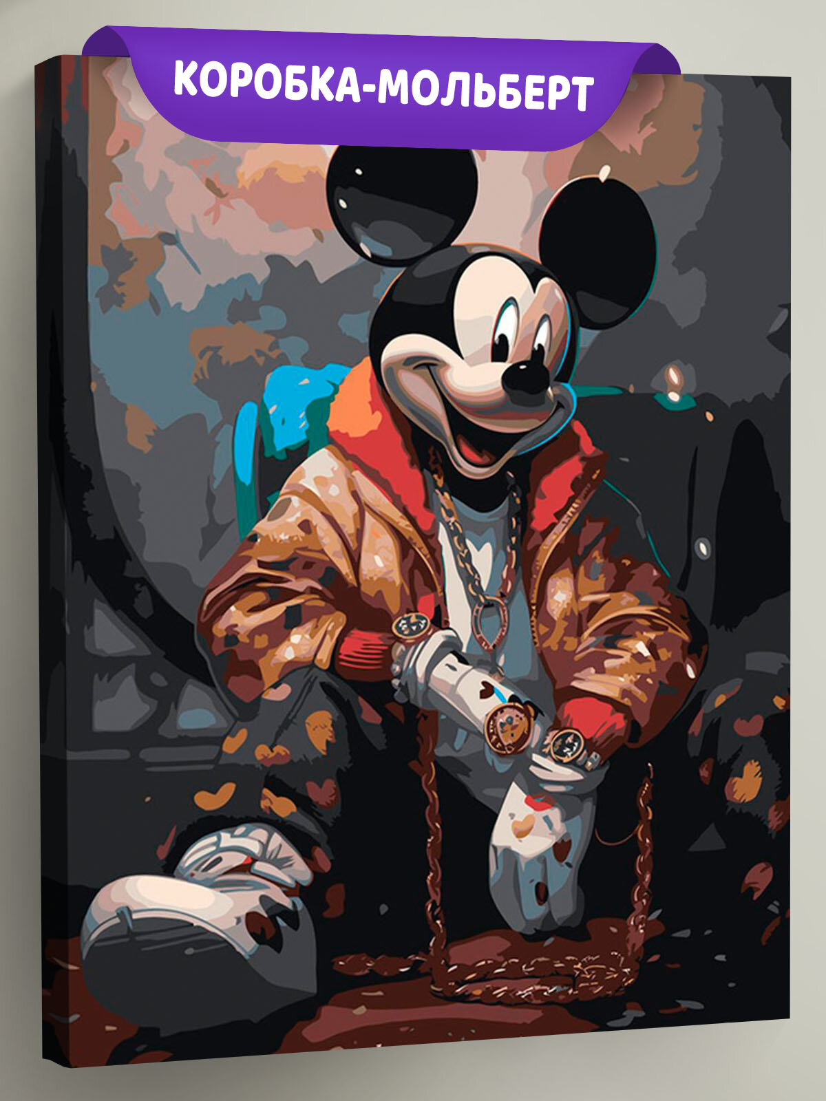 Картина по номерам на холсте с подрамником "Герои Дисней: Микки Маус в золоте", Раскраска 40x50 см, Мультфильмы Детские