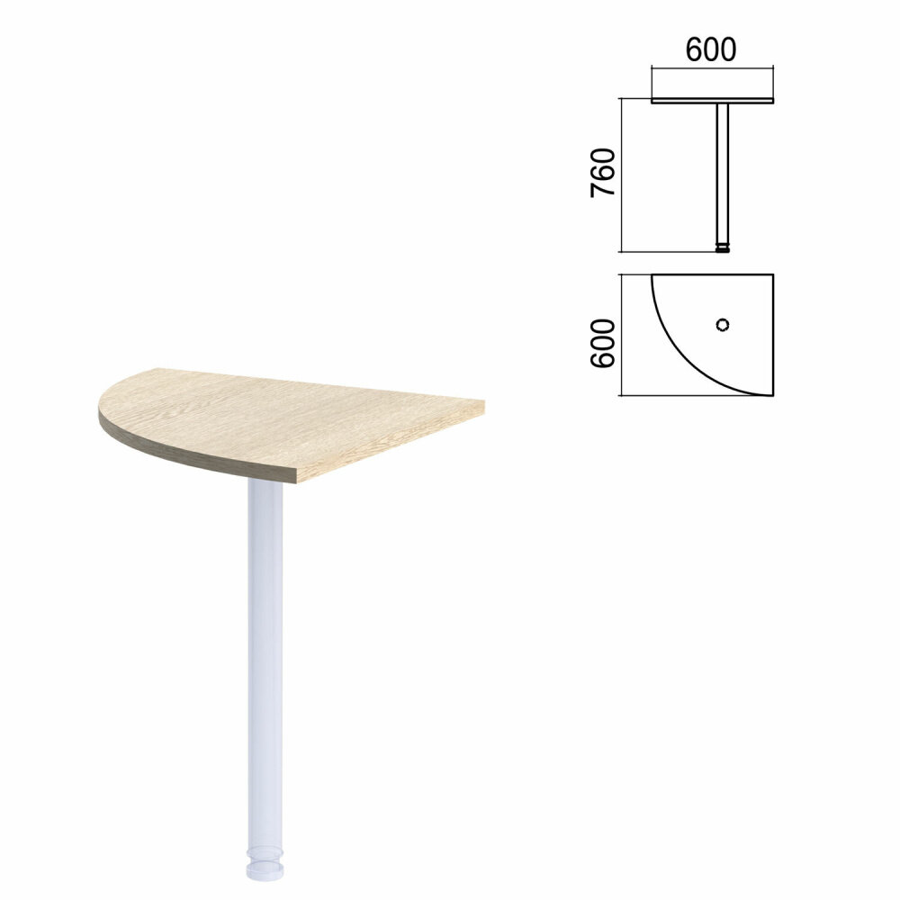 Стол приставной угловой "Арго", 600х600 мм, без опоры, ясень шимо