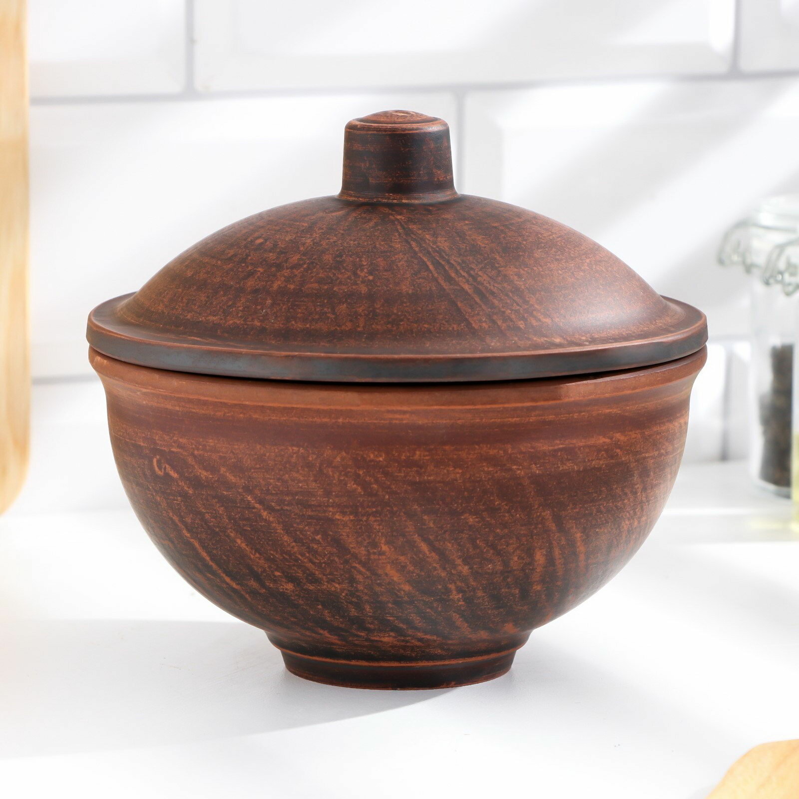 Кокотница "Классика", 700 мл, красная глина, цвет: коричневый