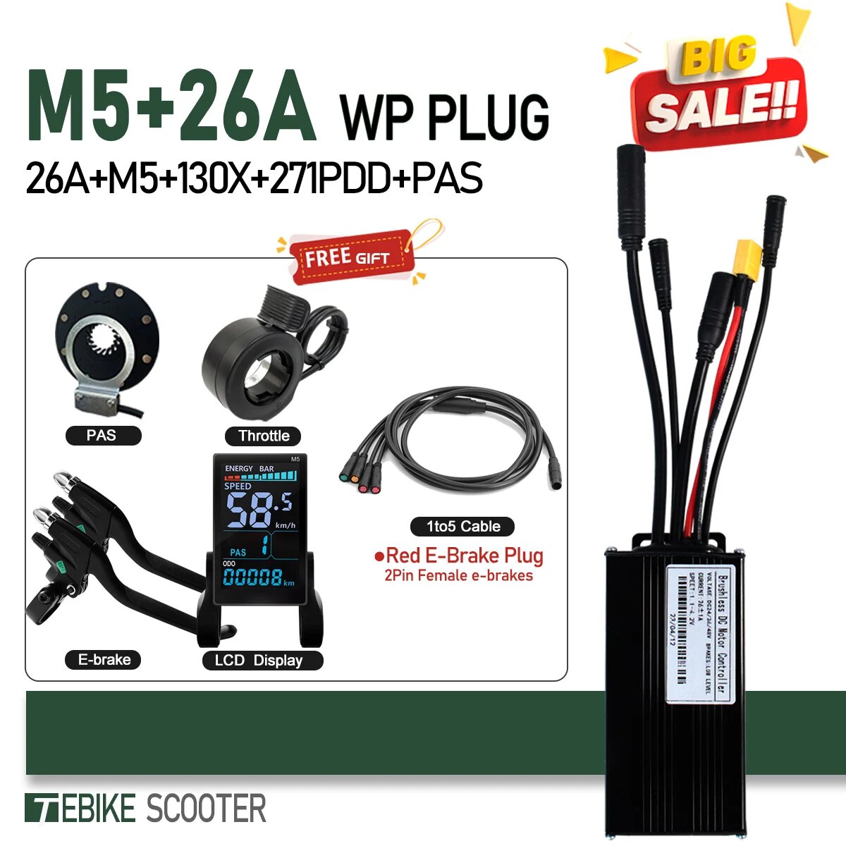 KUNTENG E-BIKE 3-режимный синусоидальный контроллер для электровелосипеда 36/48В 26А 500/750Вт