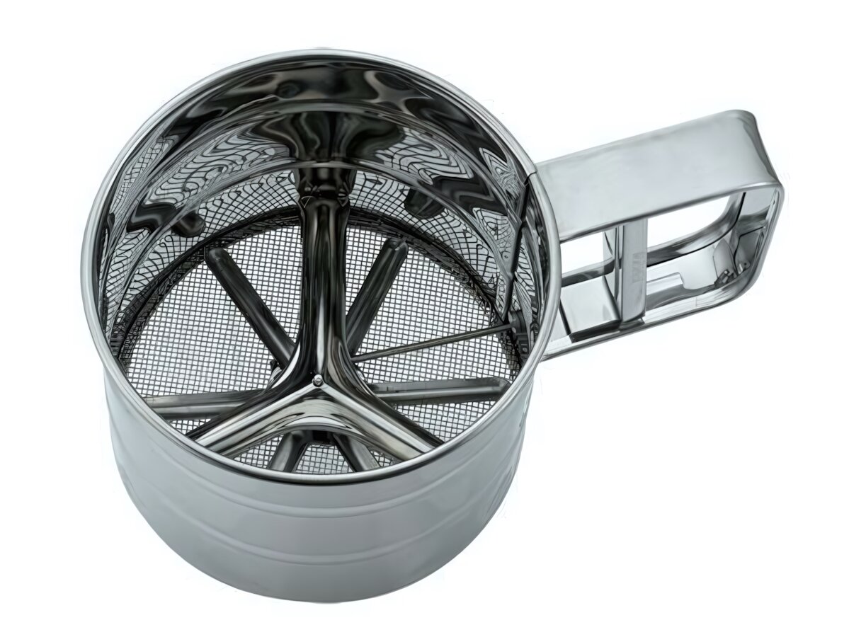 Сито-кружка для муки 375г, нержавеющая сталь, d10см, удобная ручка