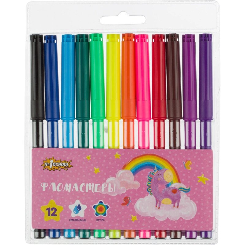 Фломастеры №1School Волшебный Единорог 12цв, вентилир, смыв, блист. упак