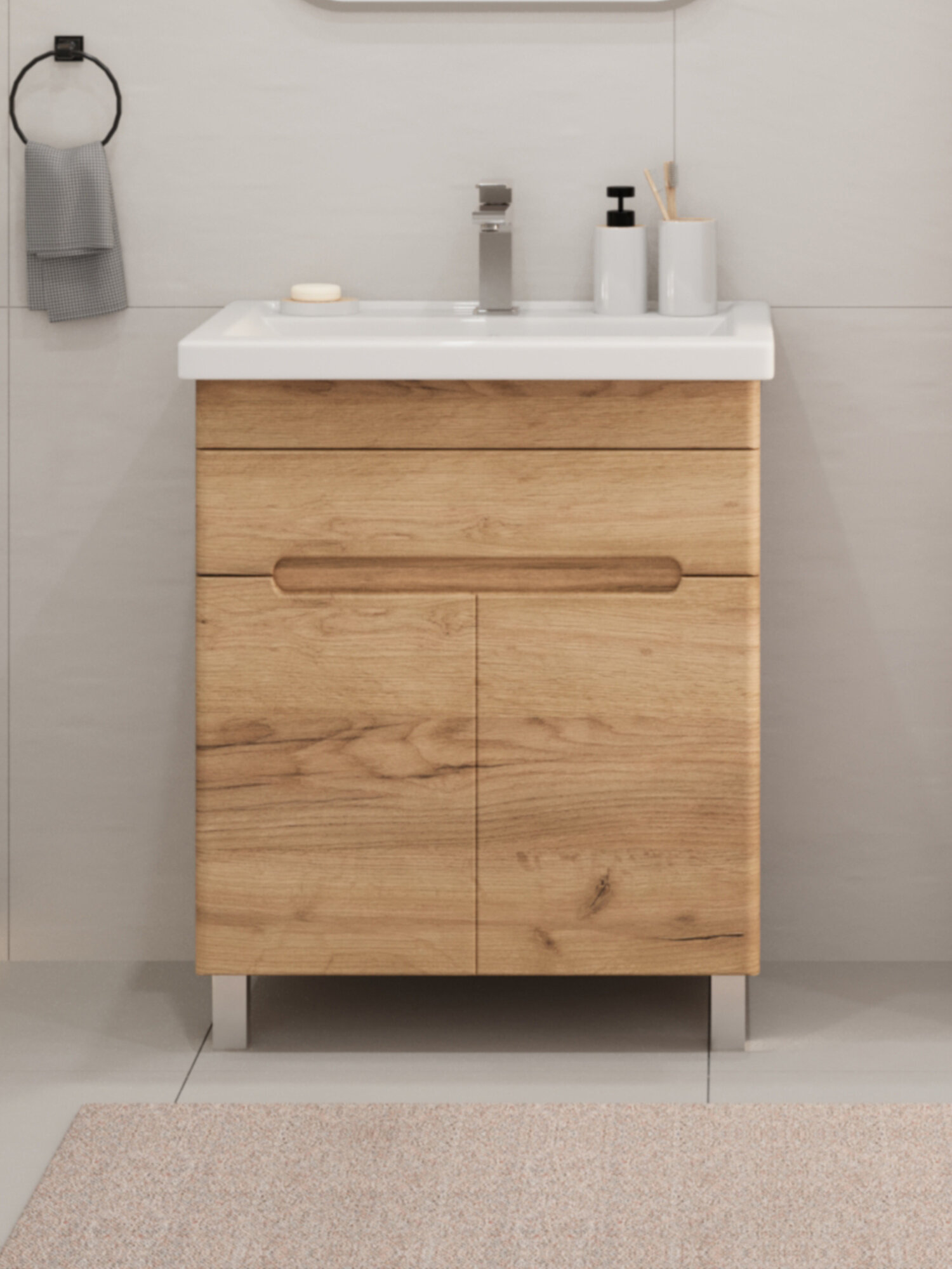 Тумба напольная SanStar Модена 70 с раковиной Фостер 70 (комплект) для ванной комнаты, Gold Craft