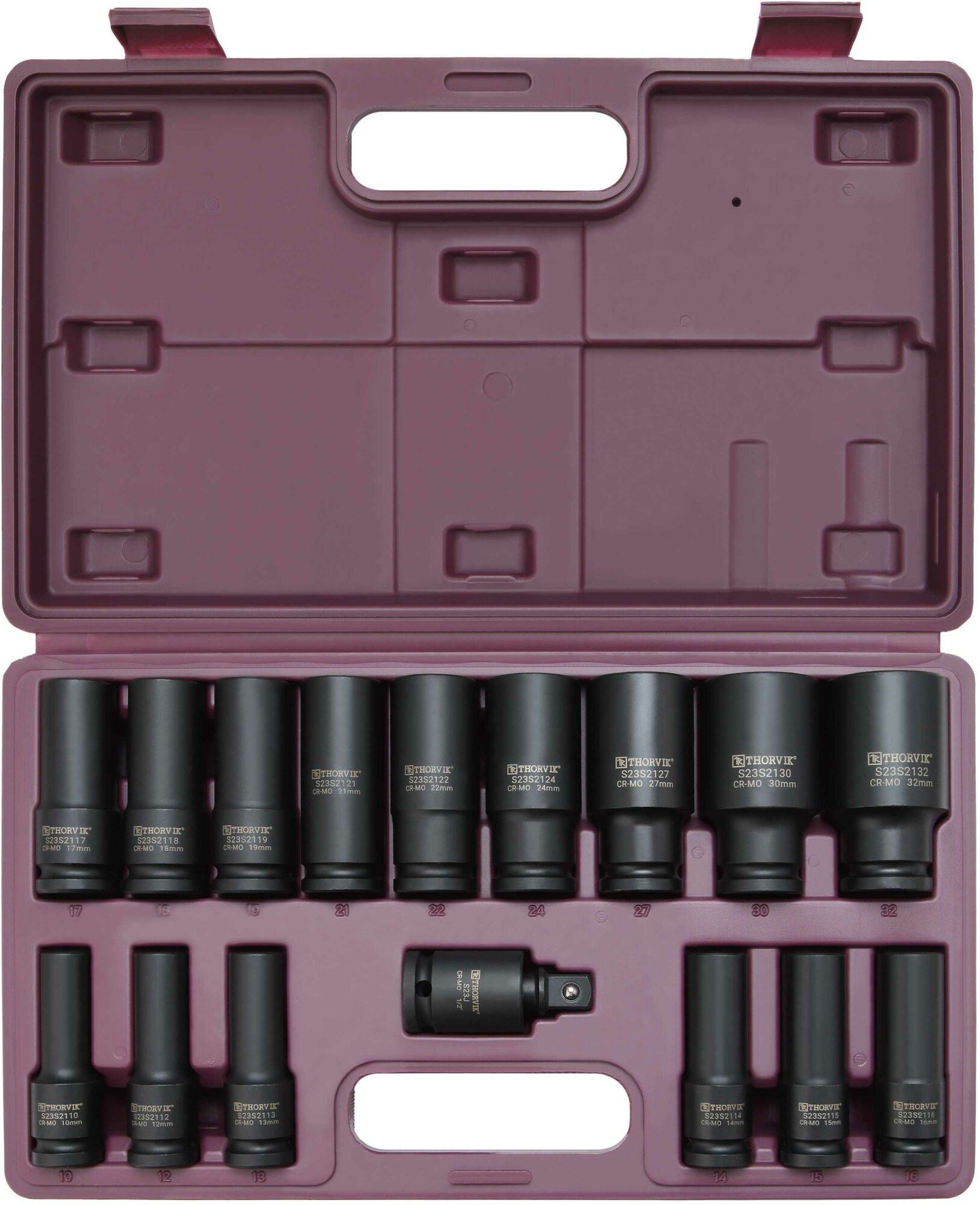 S23S2116S Набор головок торцевых ударных глубоких 1/2"DR, 10-32 мм, 16 предметов