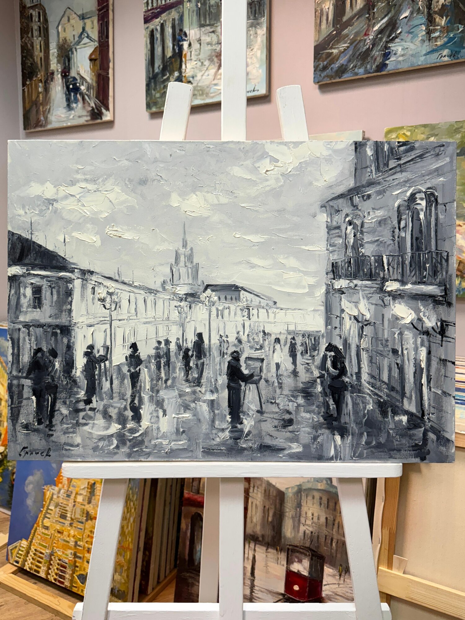 Картина маслом город Москва. Старый Арбат. 50х70 см. Художественная мастерская Грёзы.