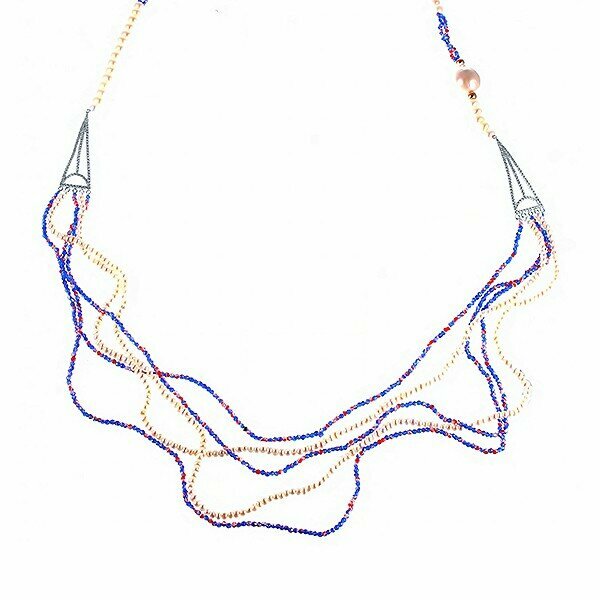 Колье, серебро, 925 проба, стекло, фианит, жемчуг