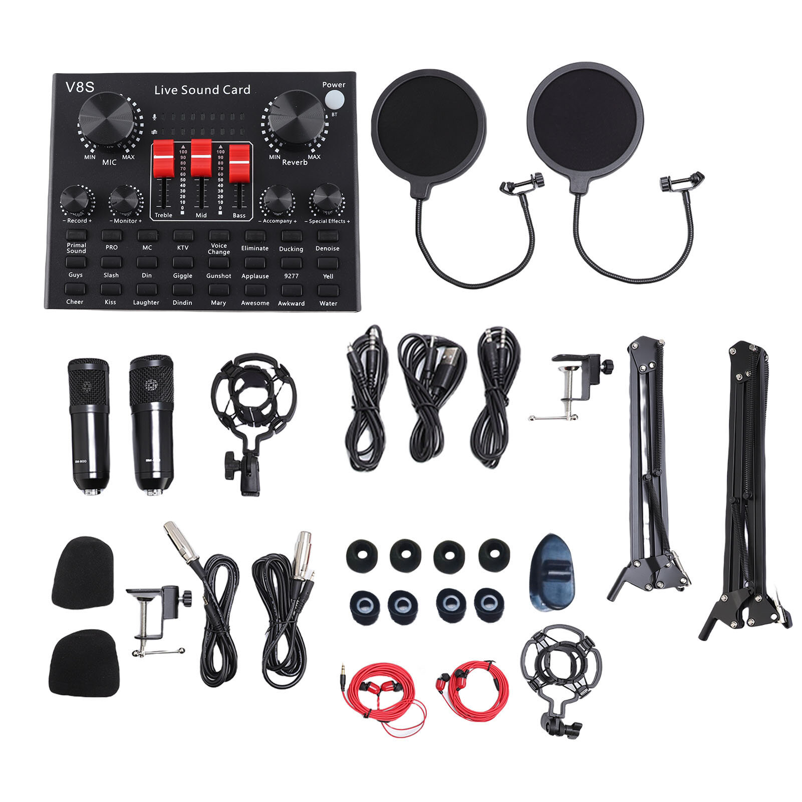 Комплект конденсаторного микрофона, 16 звуковых эффектов, набор звуковых карт в реальном времени с наушниками с регулируемыми дужками для прямой трансляции в студии