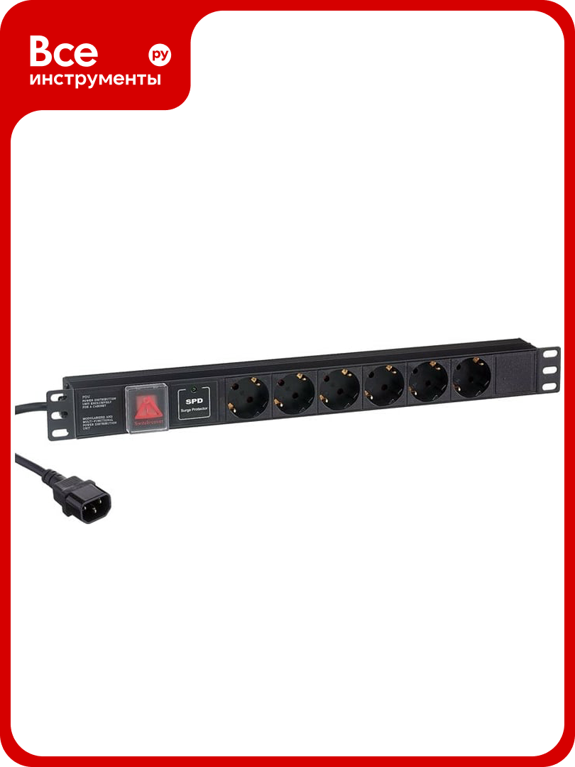 Блок розеток ExeGate ServerPro PDU-19H609 Al-6S-C14-2CU-SPD1 19 1U алюминий 6Schuko кабель с C14 2м SPD1. 280834, 2 м