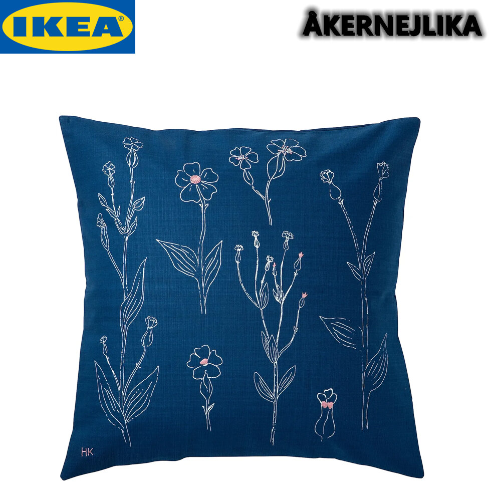 Наволочка ÅKERNEJLIKA IKEA/икеа 50x50 cm, Ручная вышивка, Темно-синий