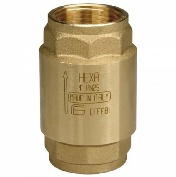 Клапан обратный латунный осевой NRV EF Ду 15 Ру25 Тмакс=110 оС ВР G1/2" диск пластик шток пластик Danfoss 065B8224