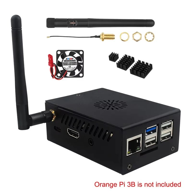 Корпус для Orange Pi 3B черный с радиаторами и вентилятором
