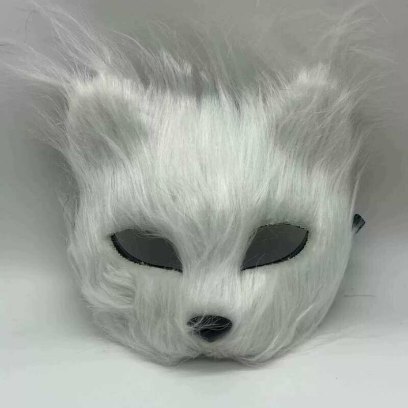 Red fox halloween mask with fur and creative design for cosplay and party scenes, white