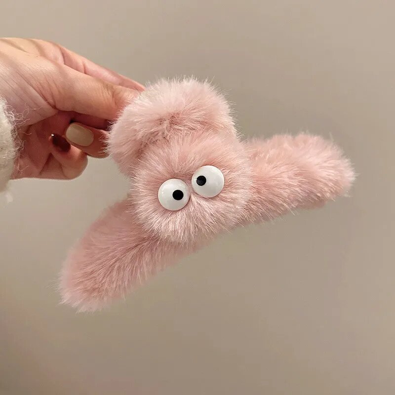 Пушистые заколки-крабы для волос Розовый, light pink-13cm