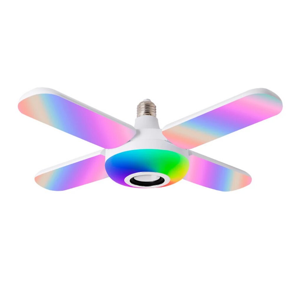 50W E27 RGB LED лампа-вентилятор с Bluetooth, музыкой, светом, пультом, складными лепестками, динамиком, 85-265V