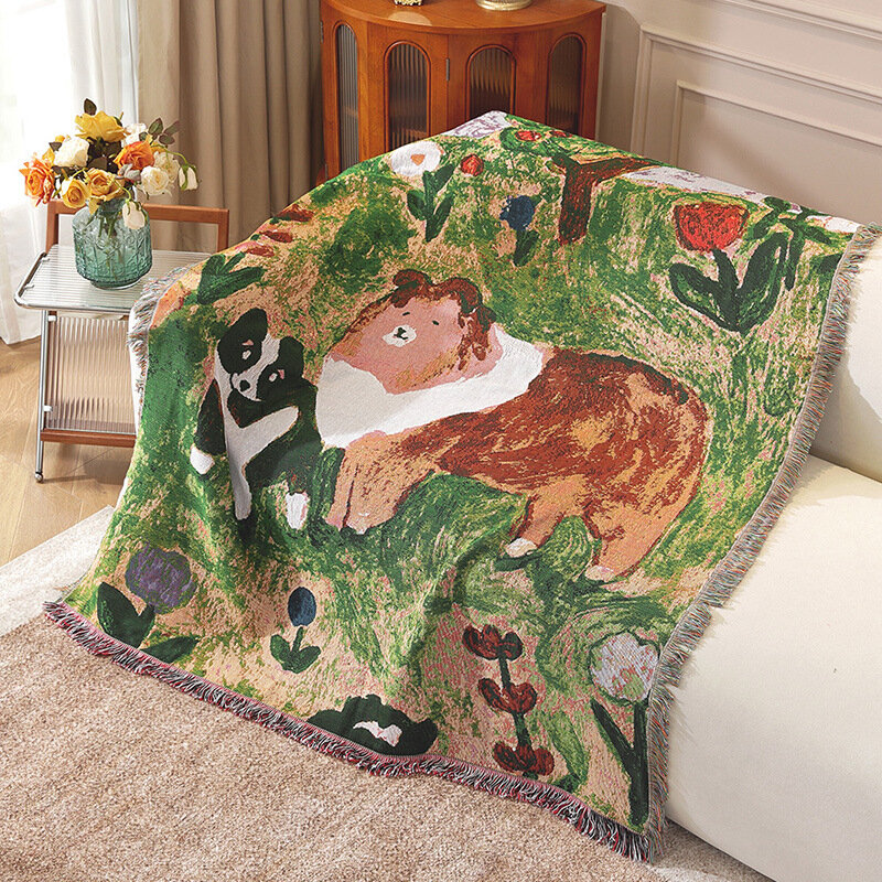 Плед гобеленовый покрывало на кровать, диван, кресло, на пикник, Милые животные, 130х160 см