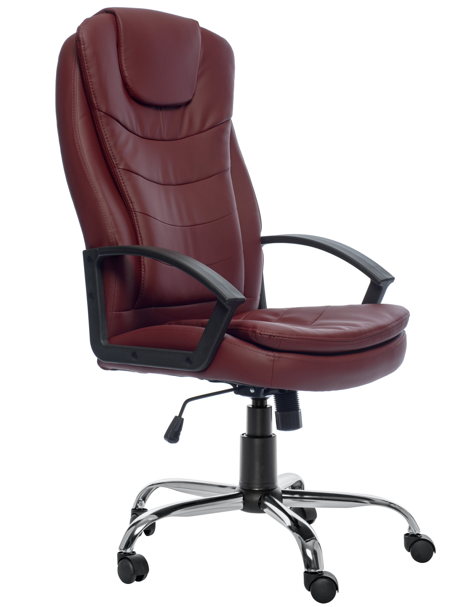 Кресло офисное Patrick М бордовое, экокожа, хромированное с колесиками и механизмом качания