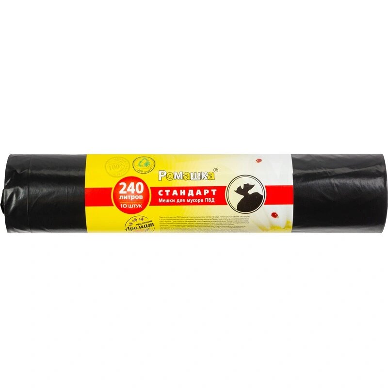 Мешки для мусора ПВД 240л 30мкм 10шт/рул черн 90х130см Стандарт