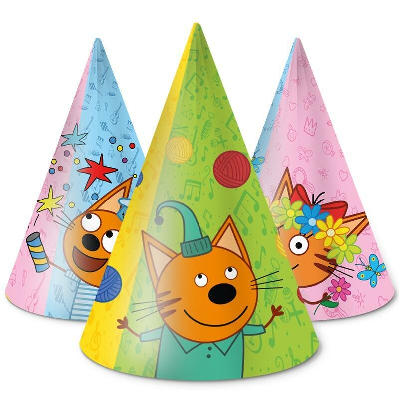 Колпак карнавальный, Весёлая затея, Колпачки Три Кота играем вместе 6шт набор
