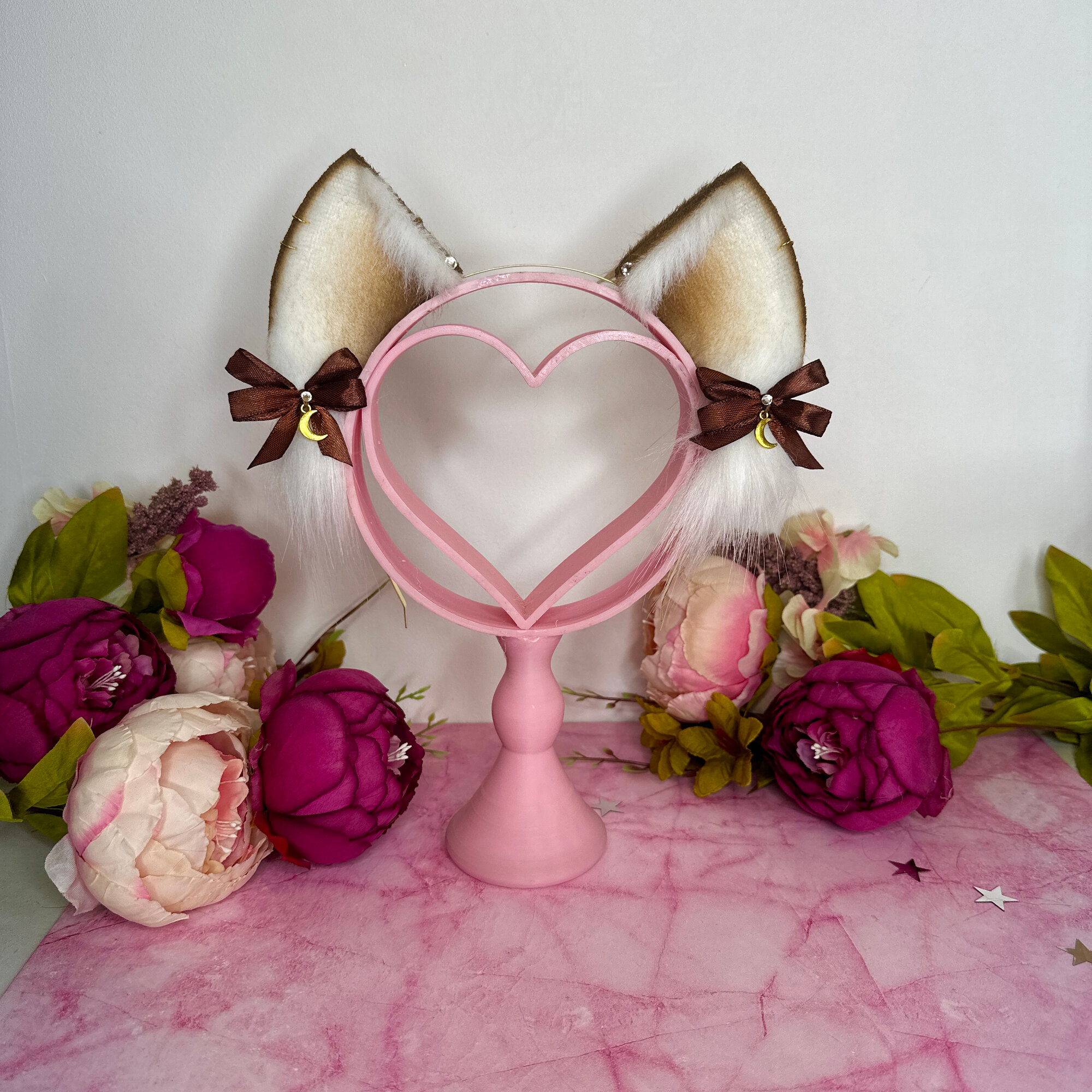 Ободок ручной работы с искусственными меховыми ушками кошки, коричневый