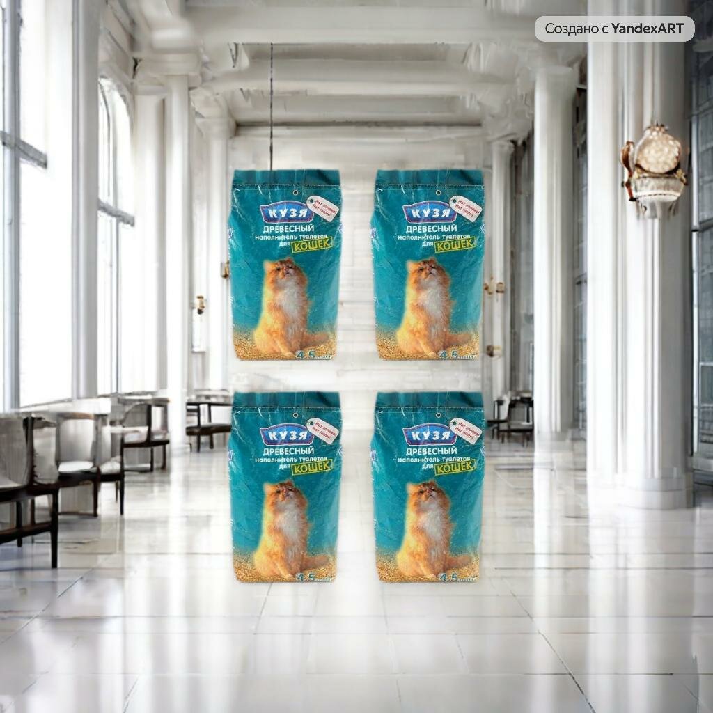 Наполнитель для кошачьих туалетов Кузя, древесный, гранулы, 4,5 л, 4 шт