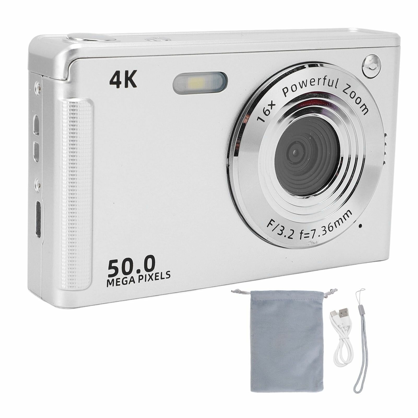 Цифровая камера с заполняющим светом 4K 50MP 2,8-дюймовый экран 16-кратный зум Anti Shake AF автофокус камера для портретной пейзажной съемки серебристый