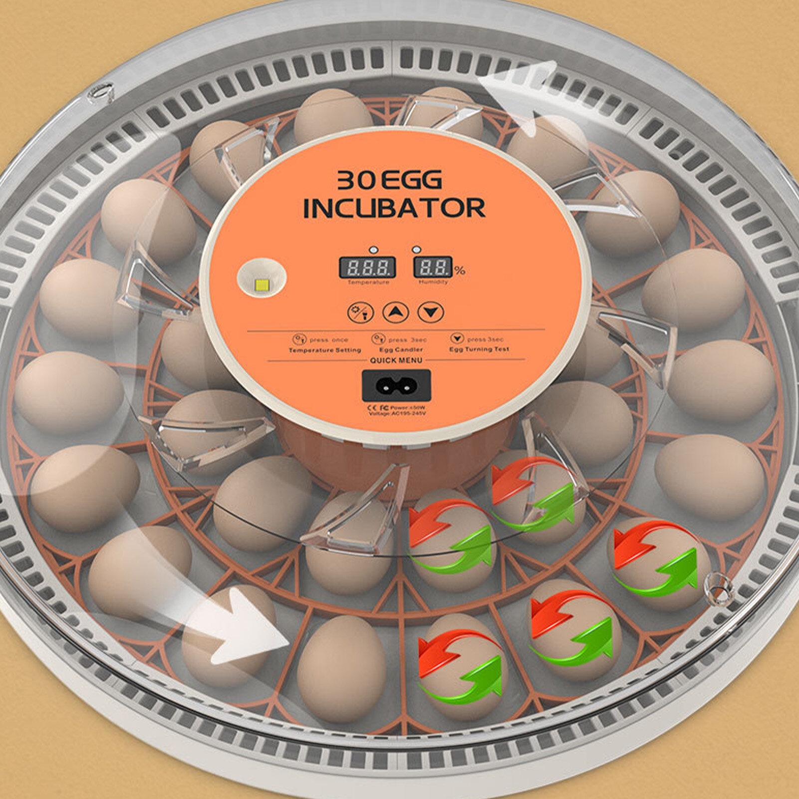 [通拓商品]Инкубатор на 30 яиц с автоматическим поворотом яиц, контролем влажности, дисплеем температуры и подсветкой для яиц Уютный инкубатор с внешней поилкой для вылупления яиц цыплят, птиц, уток, перепелов, попугаев