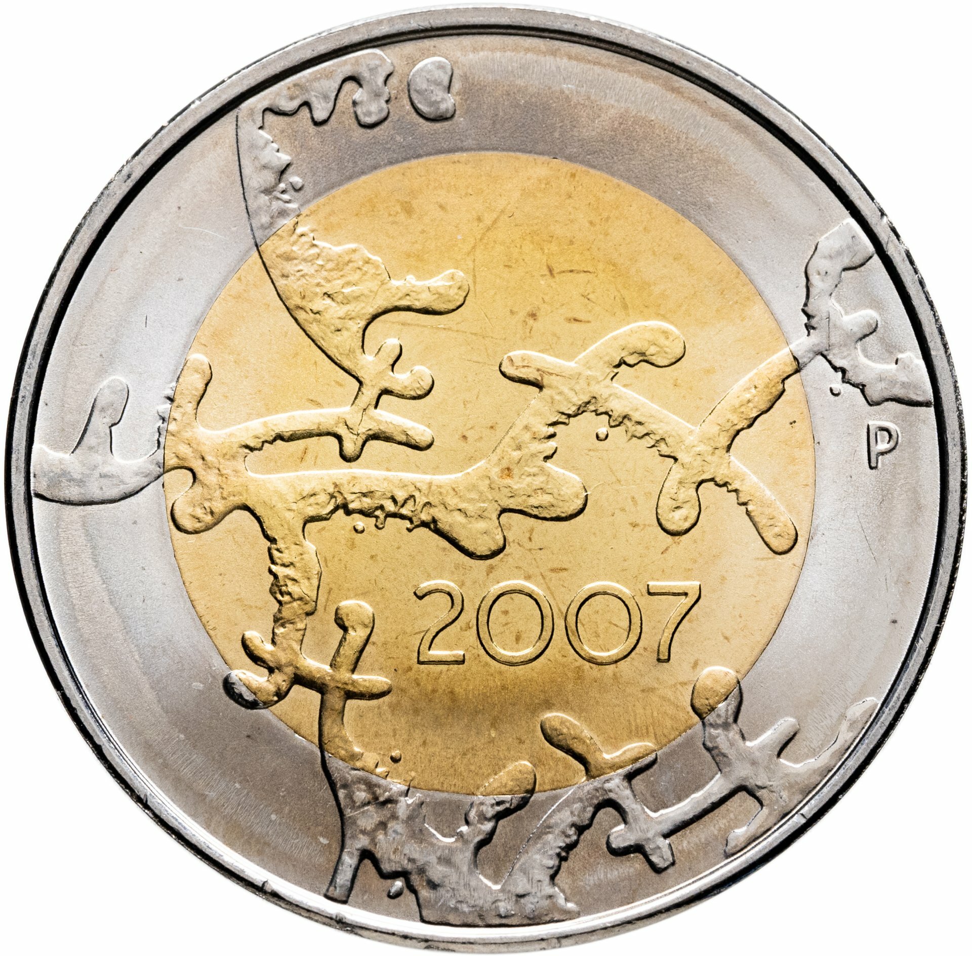 Финляндия 5 евро 2007 "90 лет независимости", Биметалл, в сохранности UNC