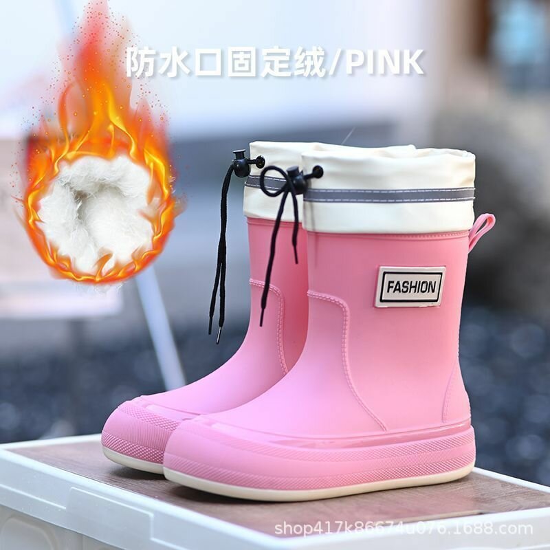 Женские модные новые водонепроницаемые сапоги на шнурке, нескользящая обувь для ходьбы по воде, подходящая для ношения на открытом воздухе, резиновая обувь для студентов, теплые водные сапоги с флисовой подкладкой.