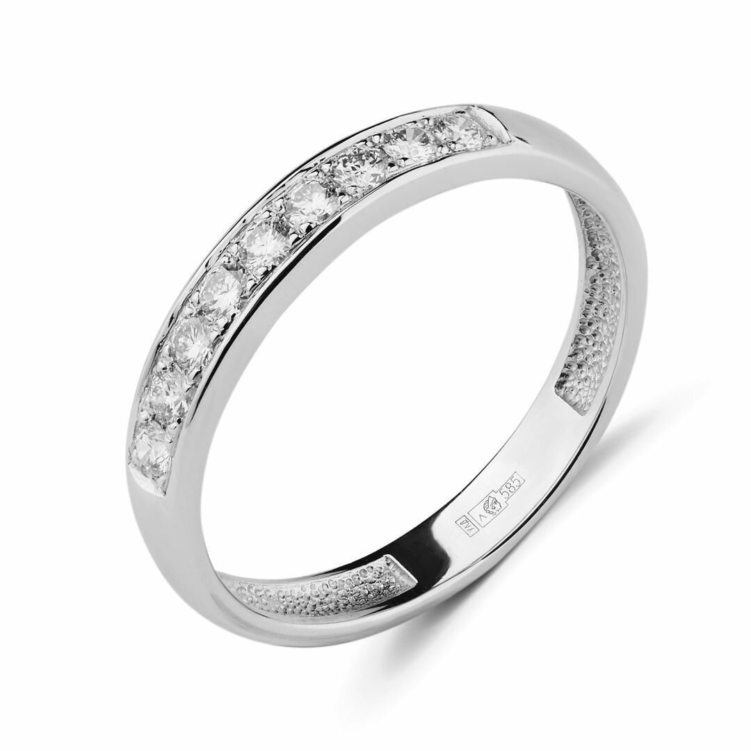 Кольцо широкое, обручальное, белое золото, 585 проба, родирование, бриллиант