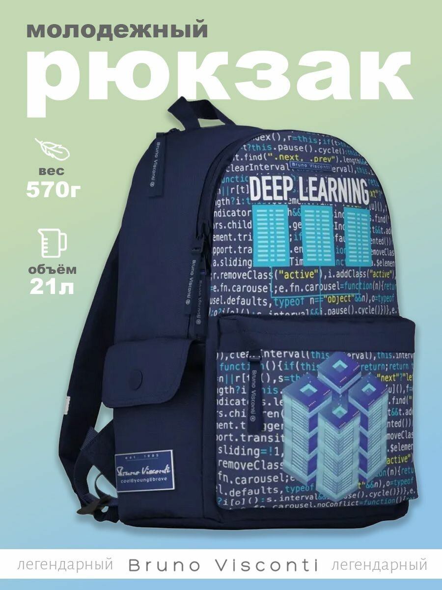 Рюкзак Bruno Visconti молодежный синий "DEEP LEARNING"