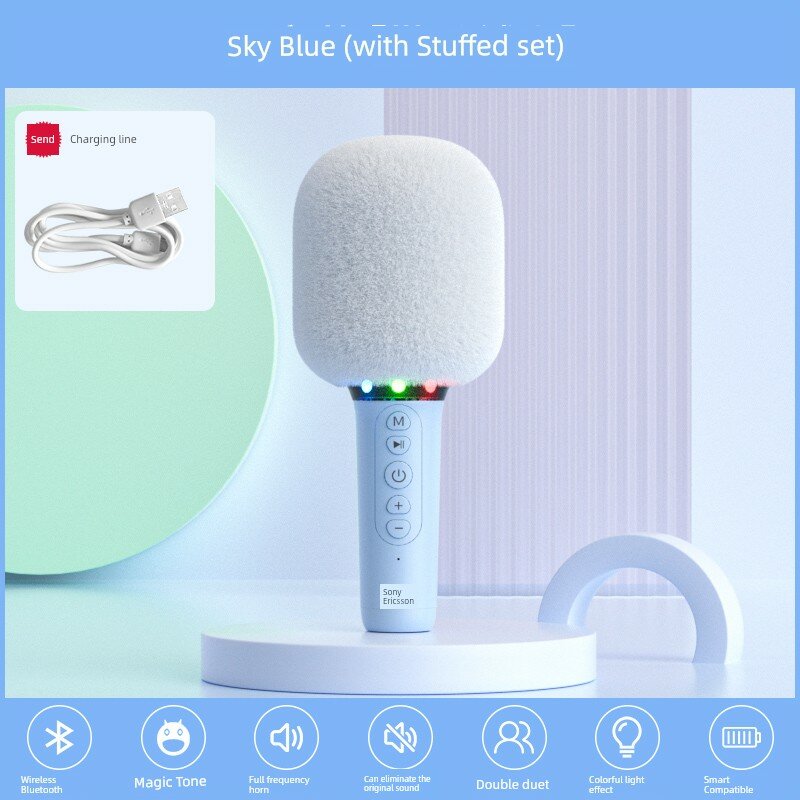 SOAIY MC52 беспроводной Bluetooth микрофон-динамик с велюровым чехлом, небесно-голубой цвет для домашнего караоке